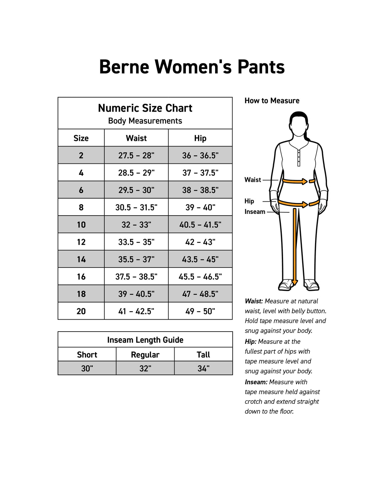 Size Chart – Berne Canada